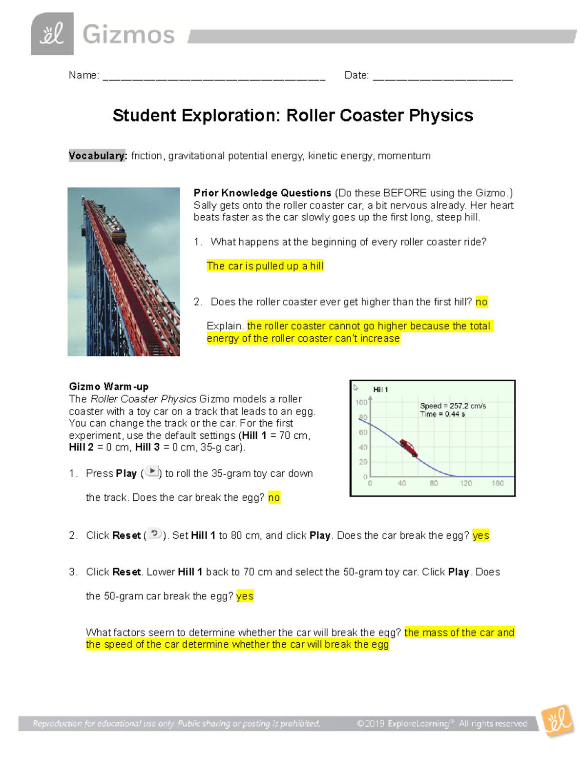 Roller Coaster SE - Lab - Name ...