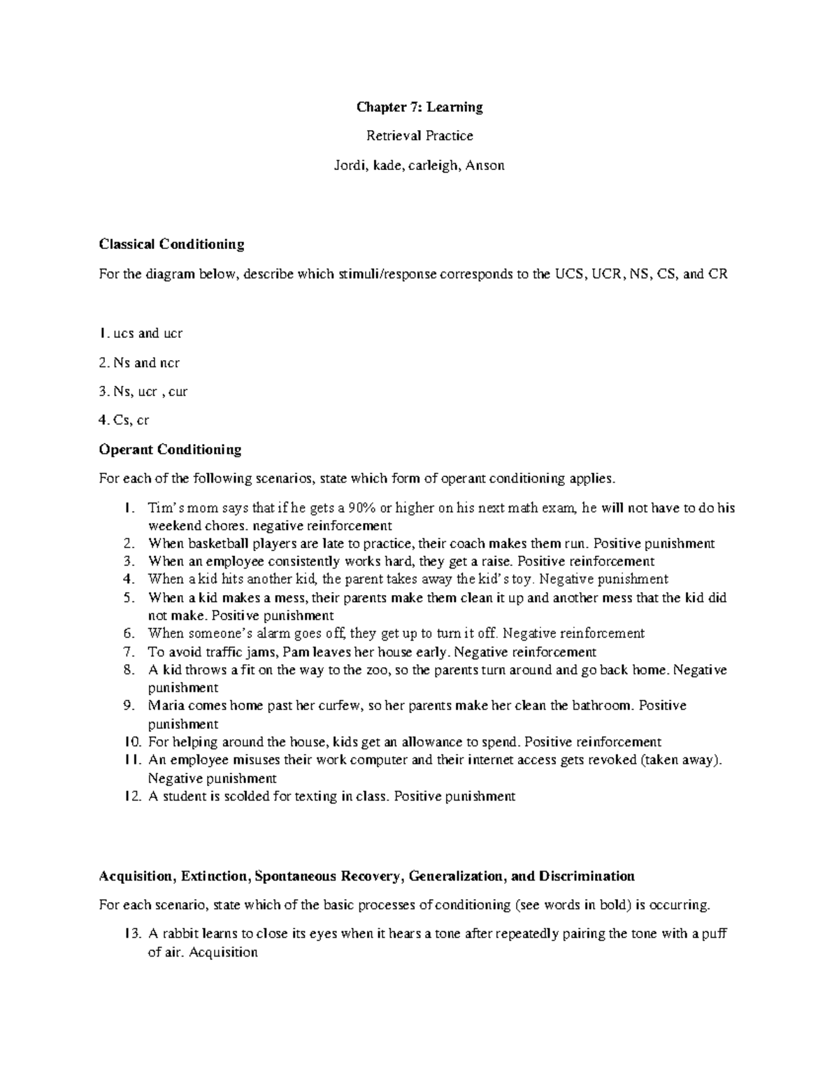 Psychology Chapter 7 Learning - Chapter 7: Learning Retrieval Practice Jordi, kade, carleigh ...