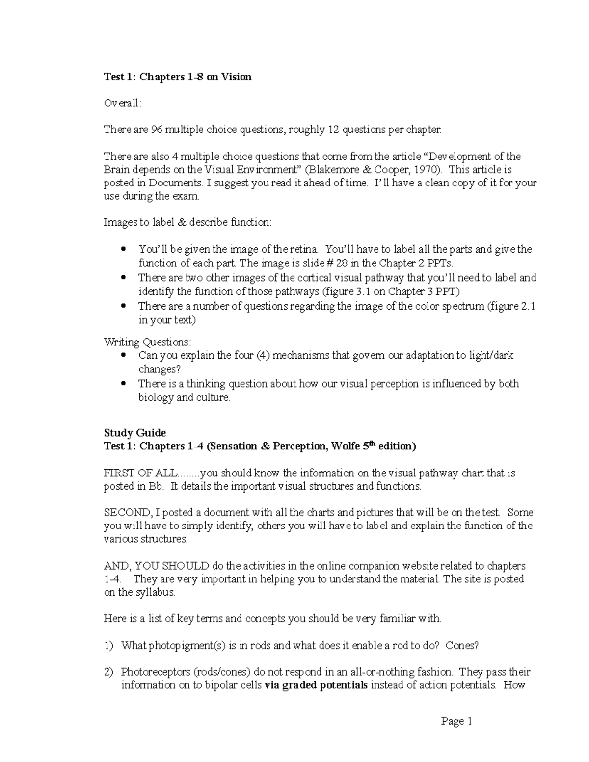 Study Guide Test 1 Vision Ch 1 - 8 (Wolfe 5e) 9 - Test 1: Chapters 1-8 ...