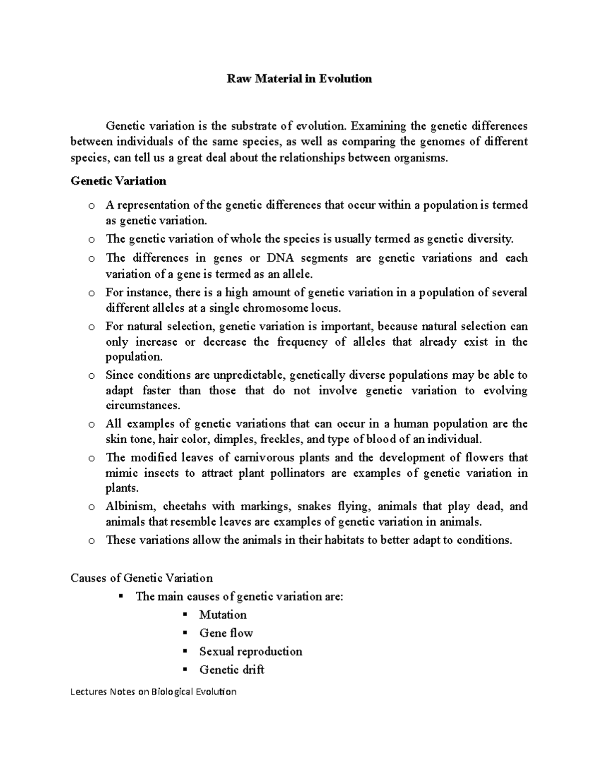 Raw Material in Evolution - Raw Material in Evolution Genetic variation ...