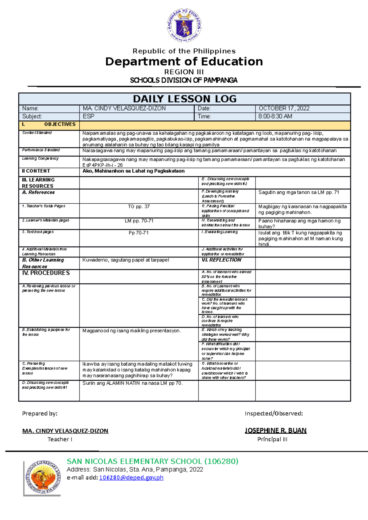 Daily lesson lod - Department of Education REGION III SCHOOLS DIVISION ...