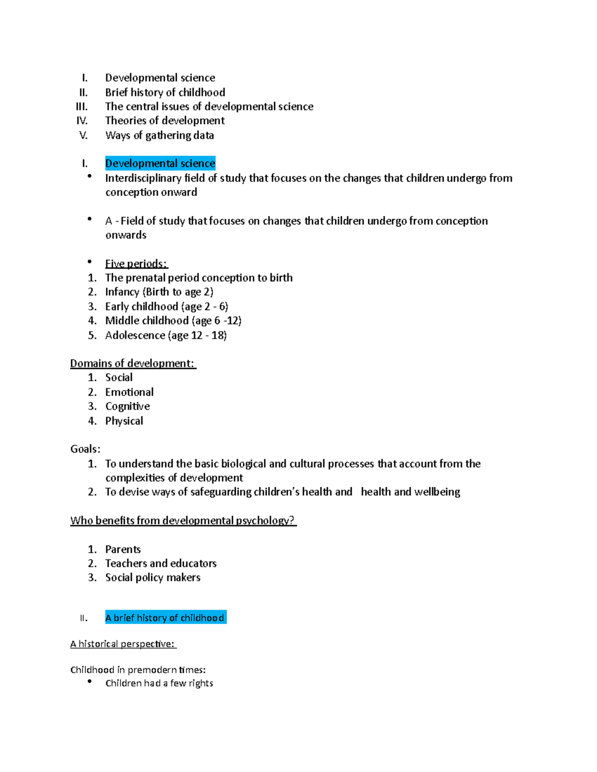 2410 lecture 1 - I. Developmental science II. Brief history of ...