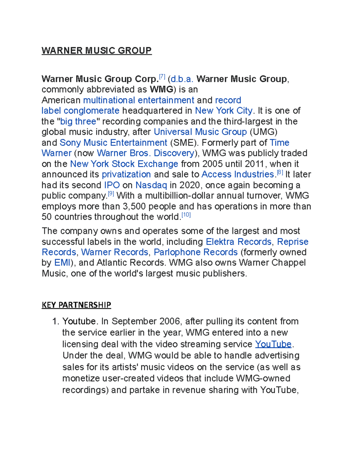 Warner Music Group Corp - WARNER MUSIC GROUP Warner Music Group Corp.[7 ...