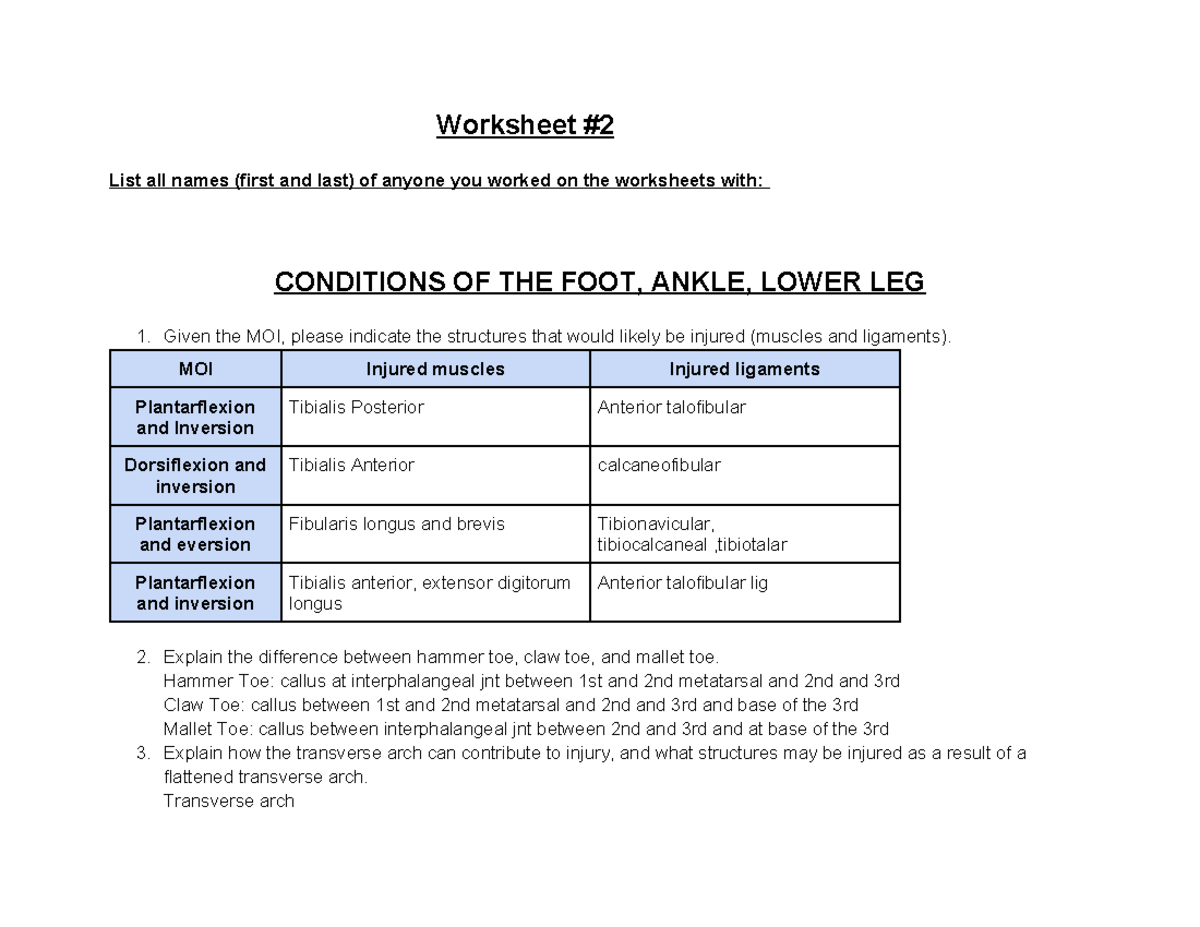 CATA 263 Worksheet #2 - Worksheet List all names (first and last) of ...
