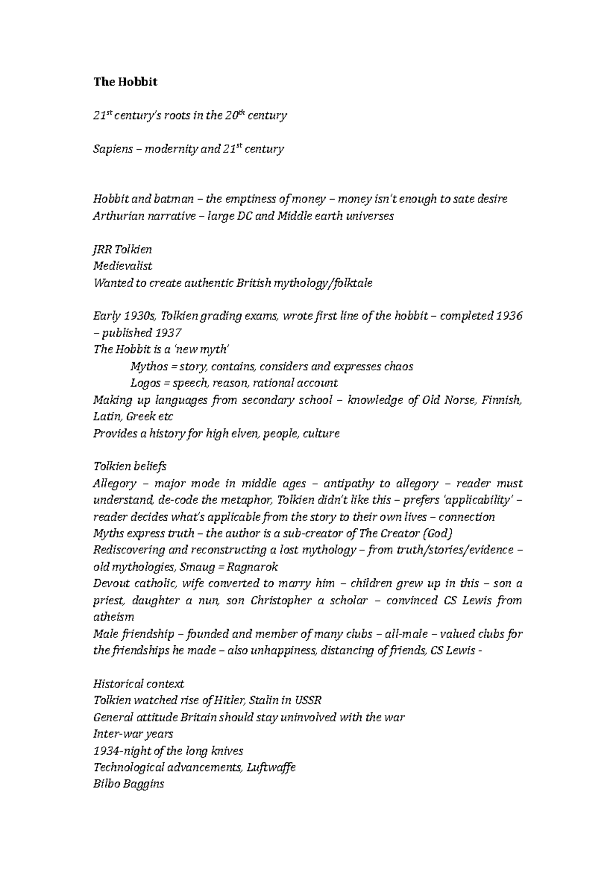 The Hobbit - Lecture notes 1 - The Hobbit 21st century’s roots in the ...