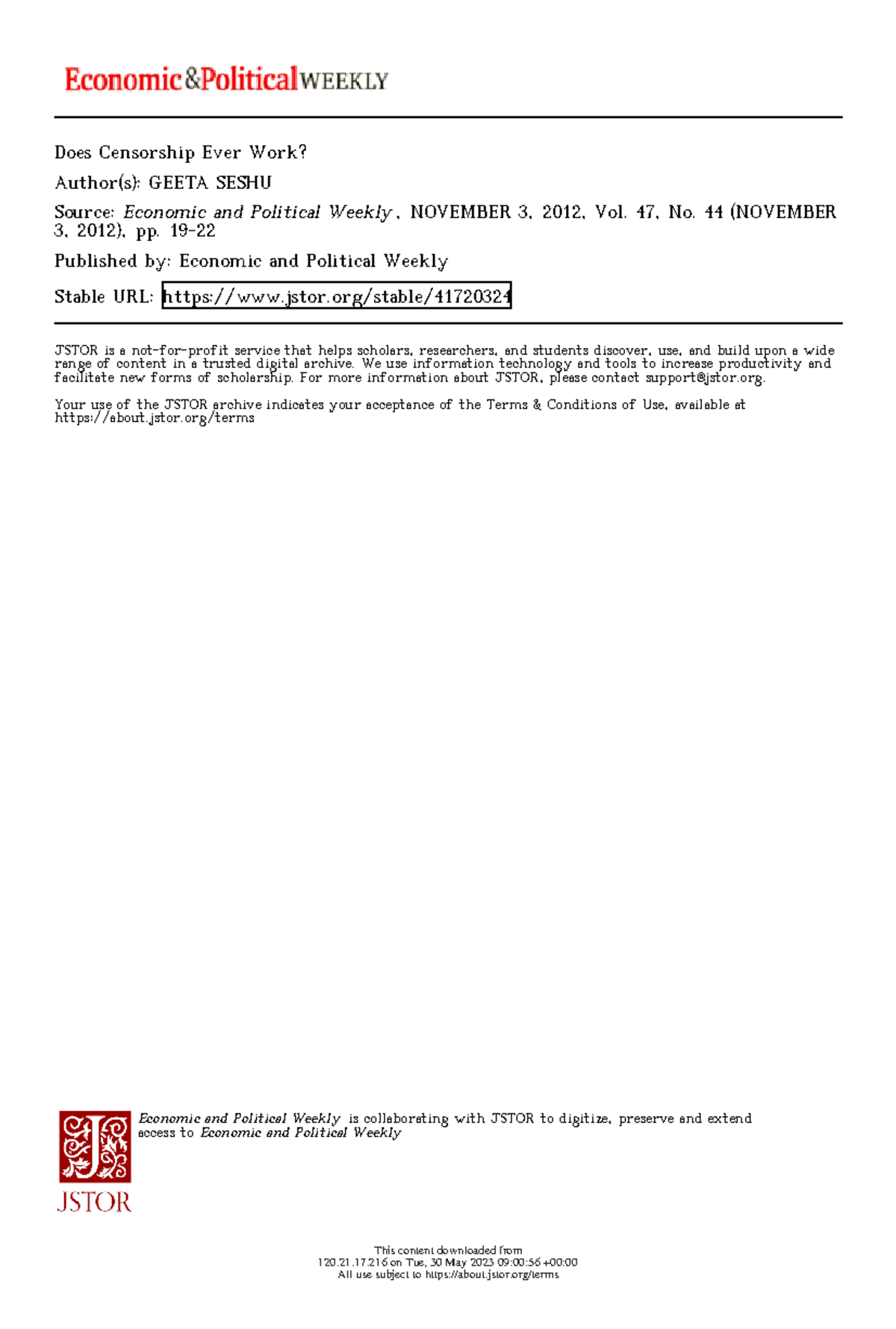 41720324 - 202 - Does Censorship Ever Work? Author(s): GEETA SESHU ...