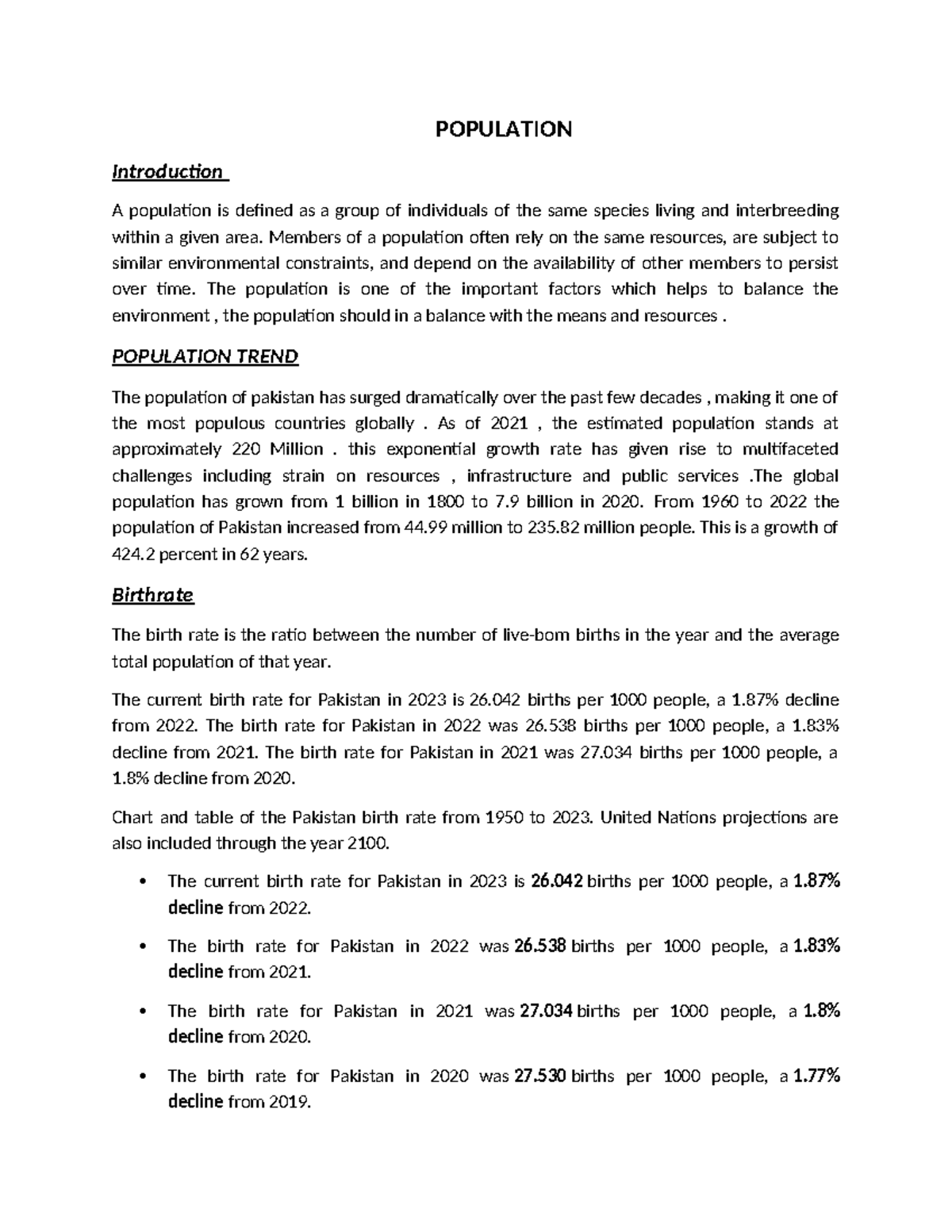 Assignment Population Azka Kashaf - POPULATION Introduction A ...
