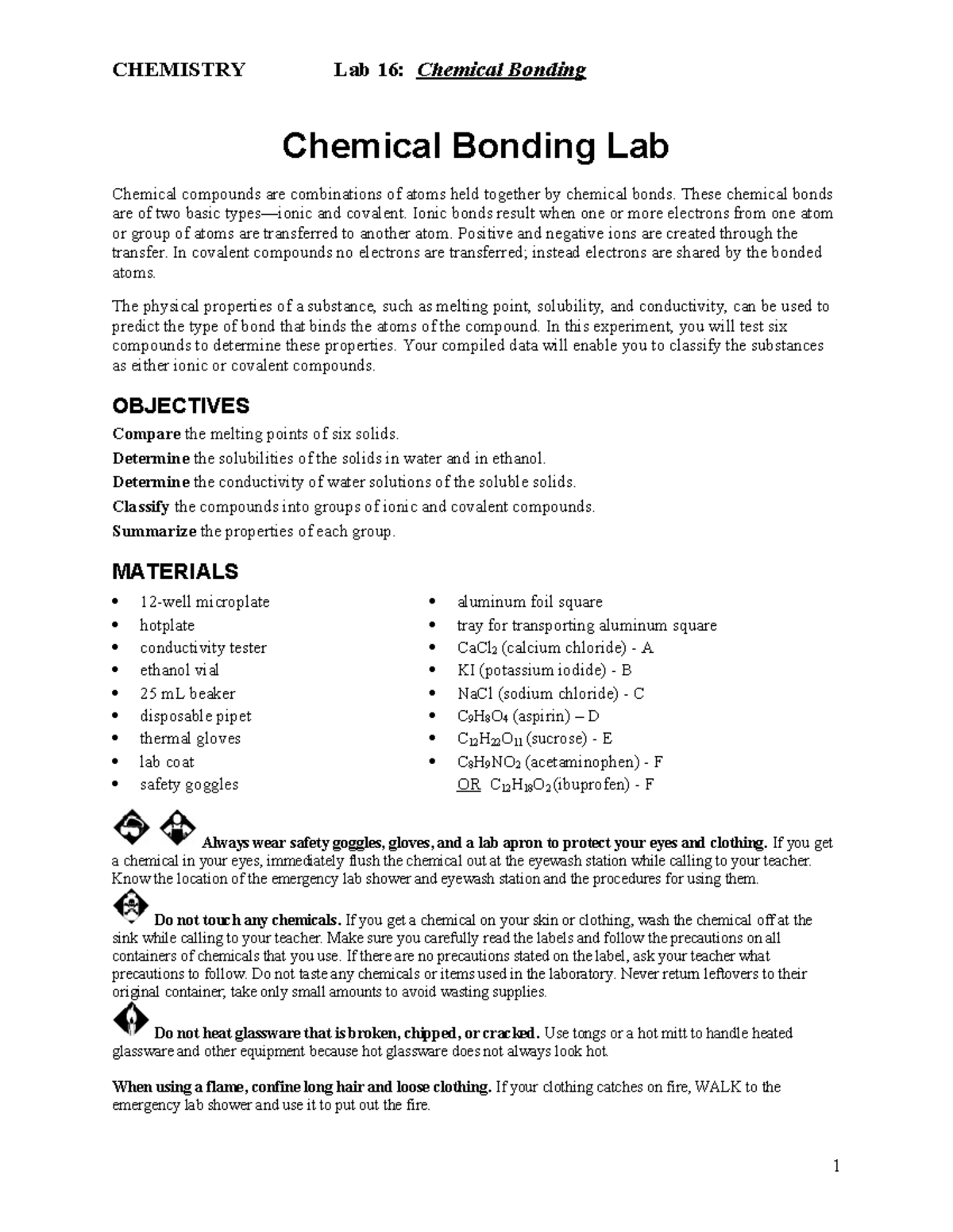 Lab16 Chemical Bonding Lab - CHEMISTRY Lab 16: Chemical Bonding Chemical Bonding Lab Chemical ...