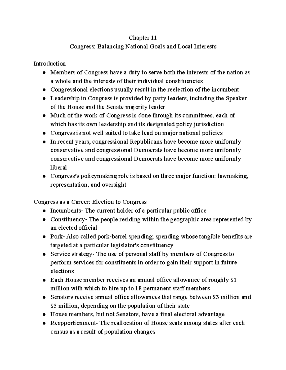 Congress Balancing National Goals and Local Interests - Chapter 11 Congress: Balancing National ...