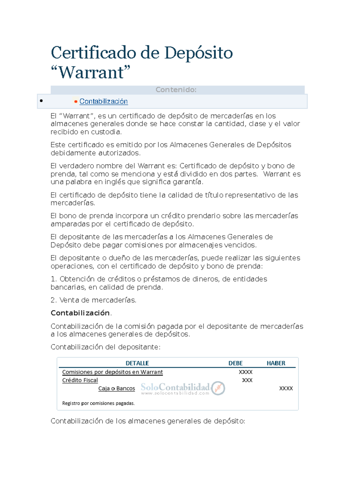 Conclusiones Certificado - Certificado de Depósito “Warrant” Contenido: Contabilización El - Studocu