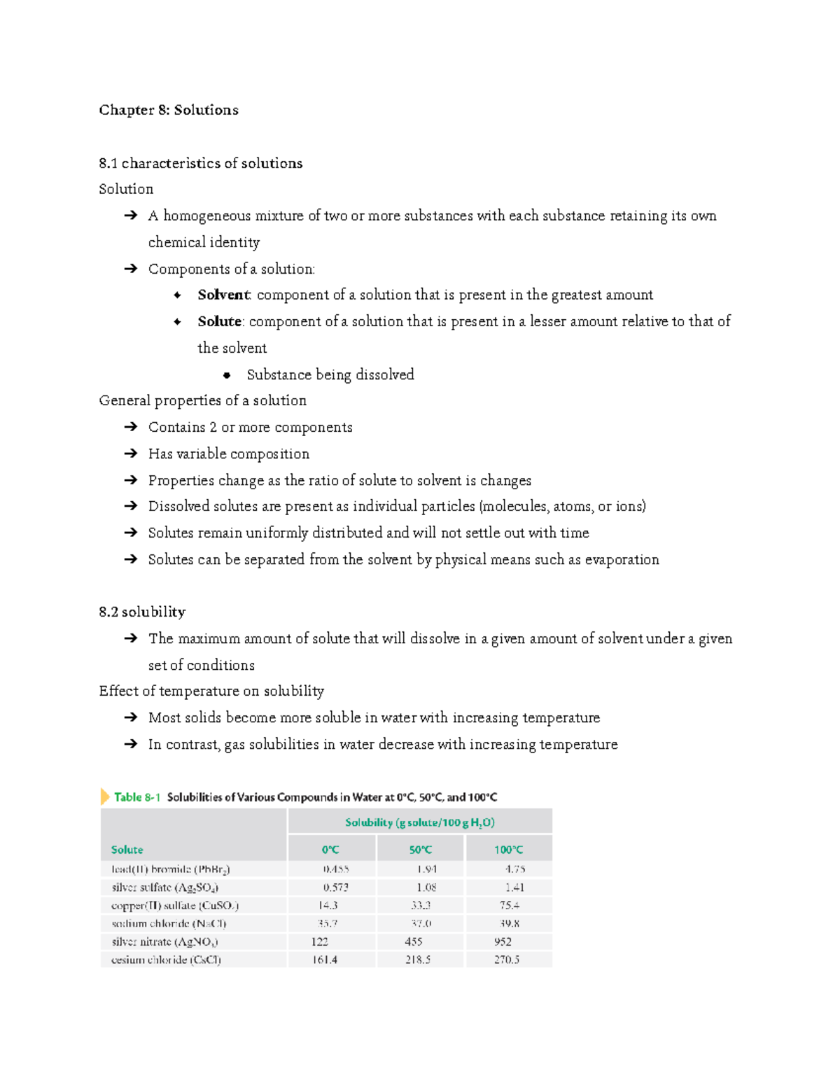 Lecture 8: Solutions - Chapter 8: Solutions 8 characteristics of ...