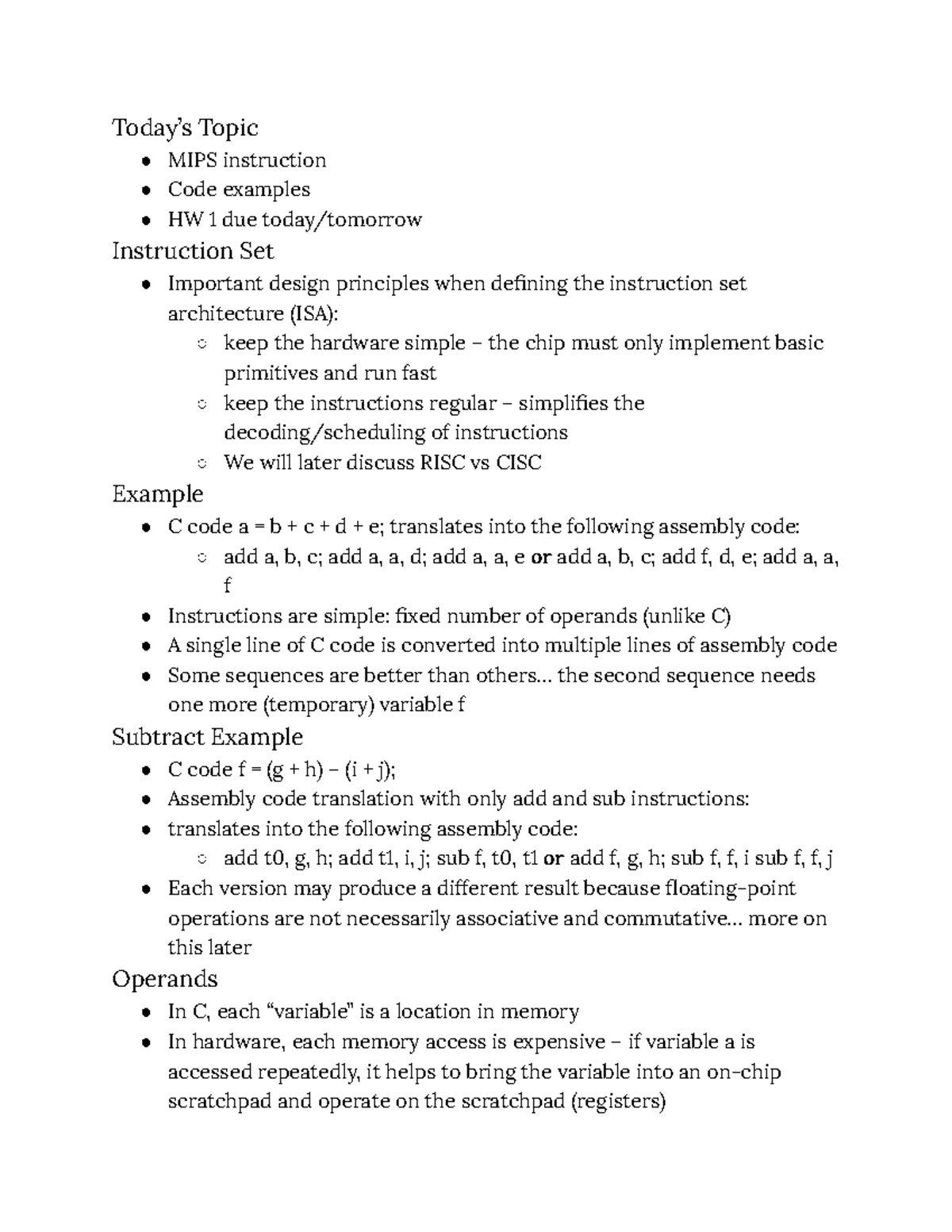 Cs Ece 3810 Lecture Notes Class 4 Today S Topic Mips Instruction Code