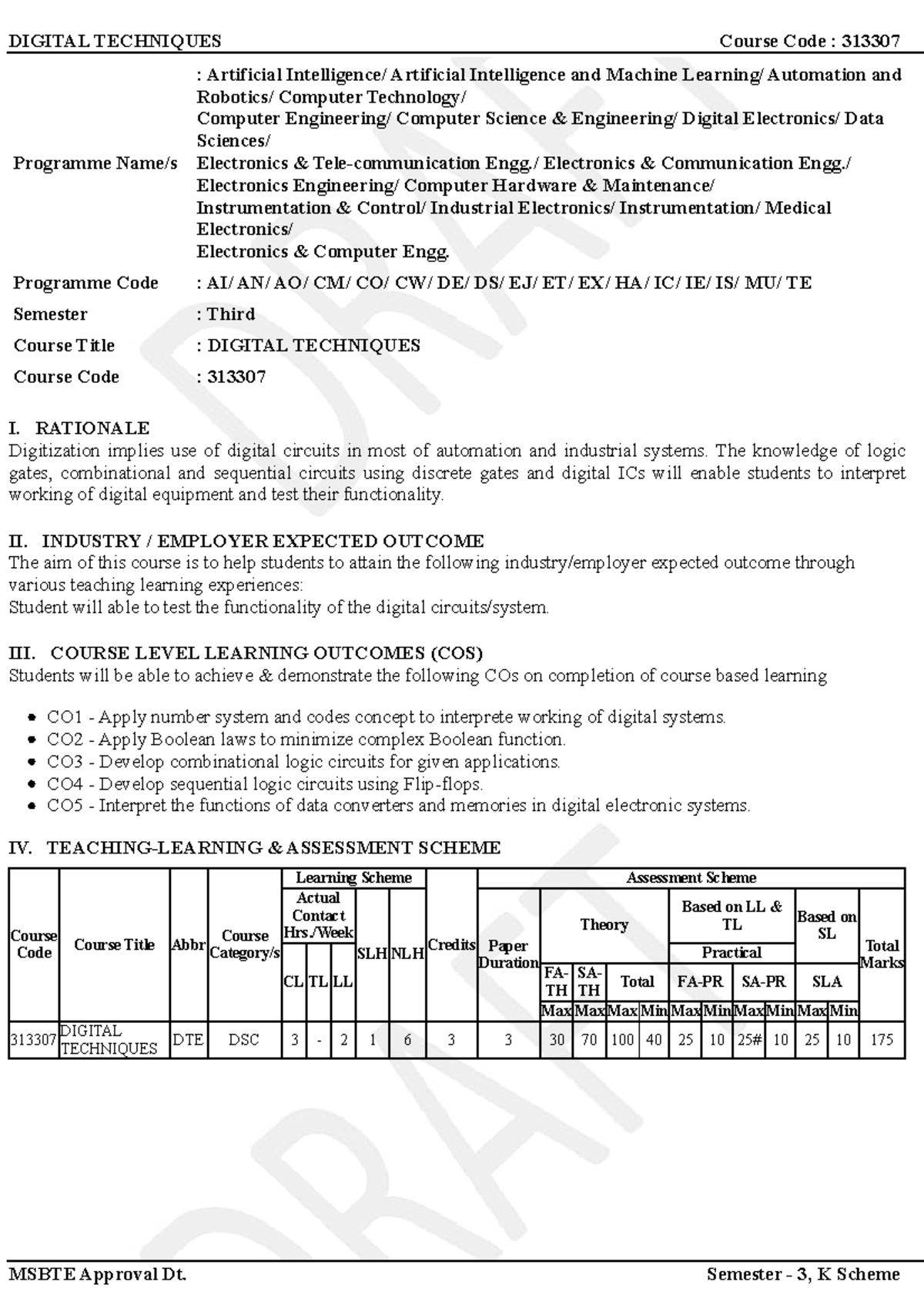 313307 Digital Techniques 1 - Programme Name/s : Artificial Intelligence/ Artificial ...