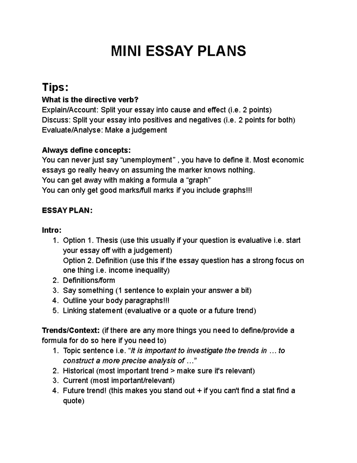 Eco Mini Essay Plans - MINI ESSAY PLANS Tips: What is the directive ...