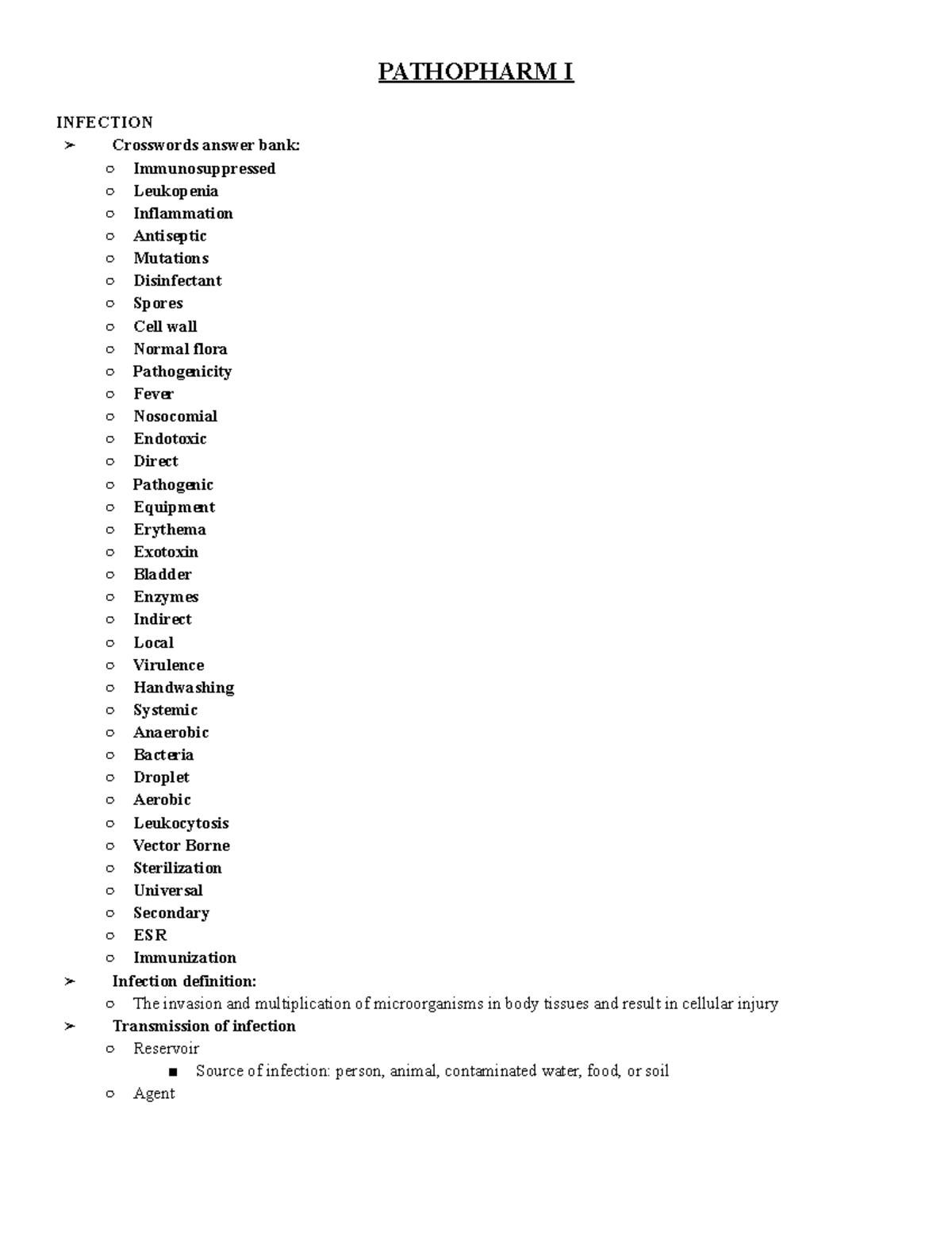 Infection - Patty Supko's notes from when she taught course. James ...