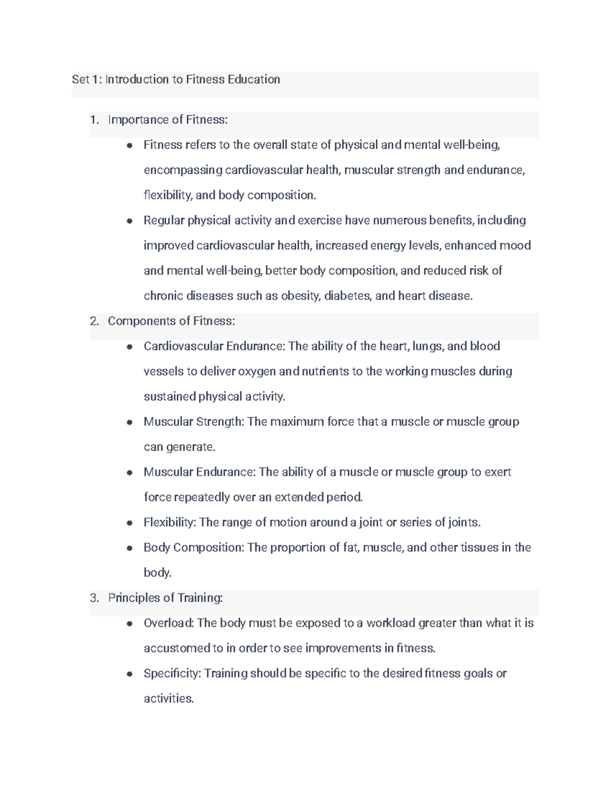 Set 1 Introduction to Fitness Education - Set 1: Introduction to ...