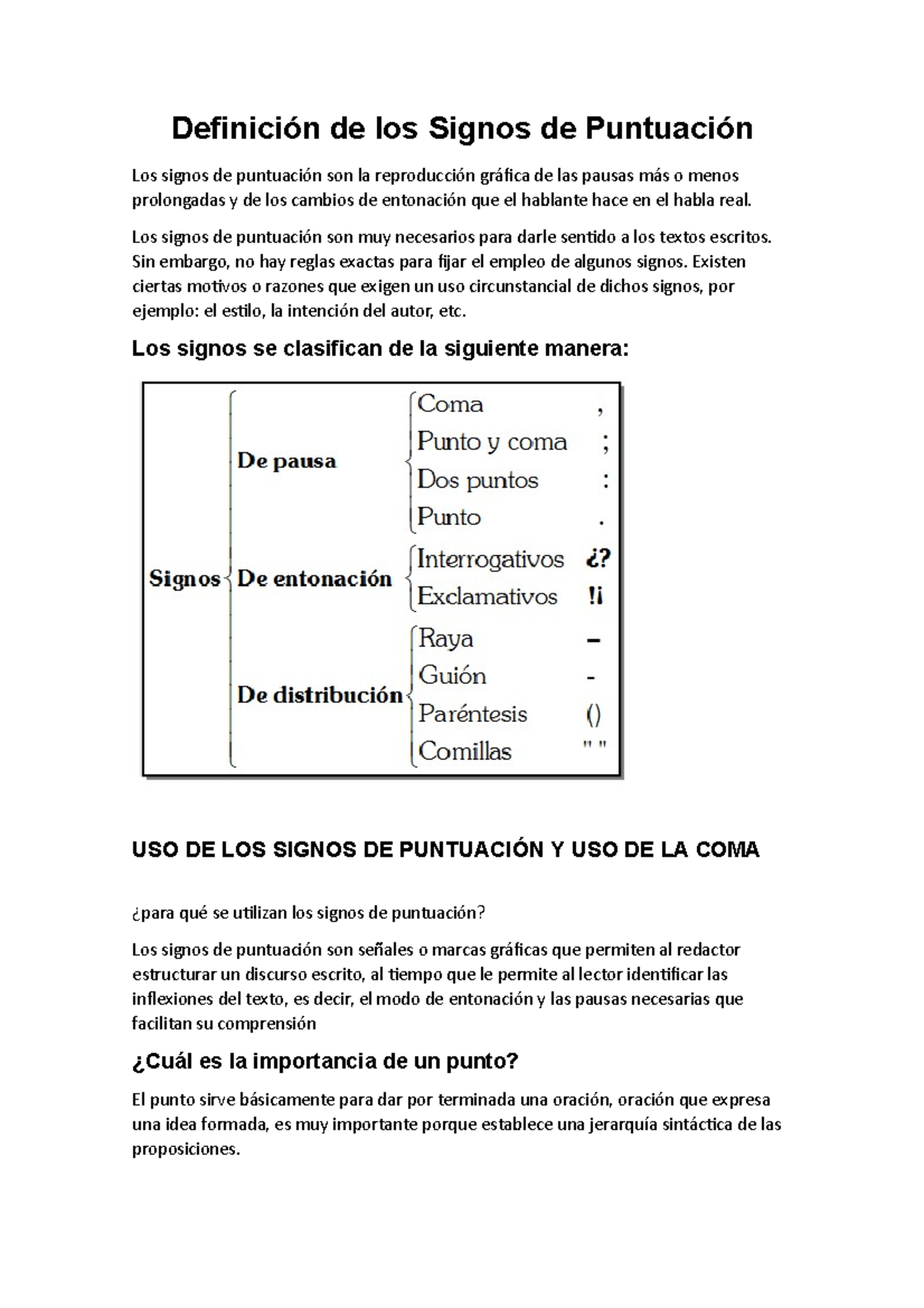 Definición de los Signos de Puntuación Deber - Definición de los Signos ...