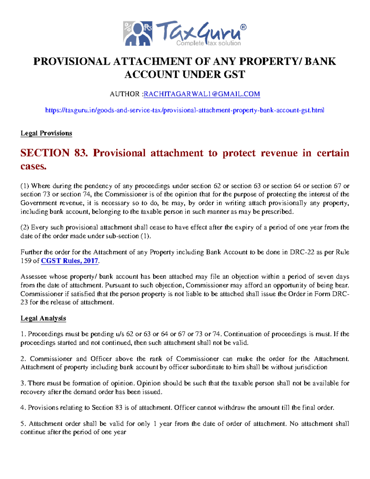 Bank Account under GST- taxguru - PROVISIONAL ATTACHMENT OF ANY ...