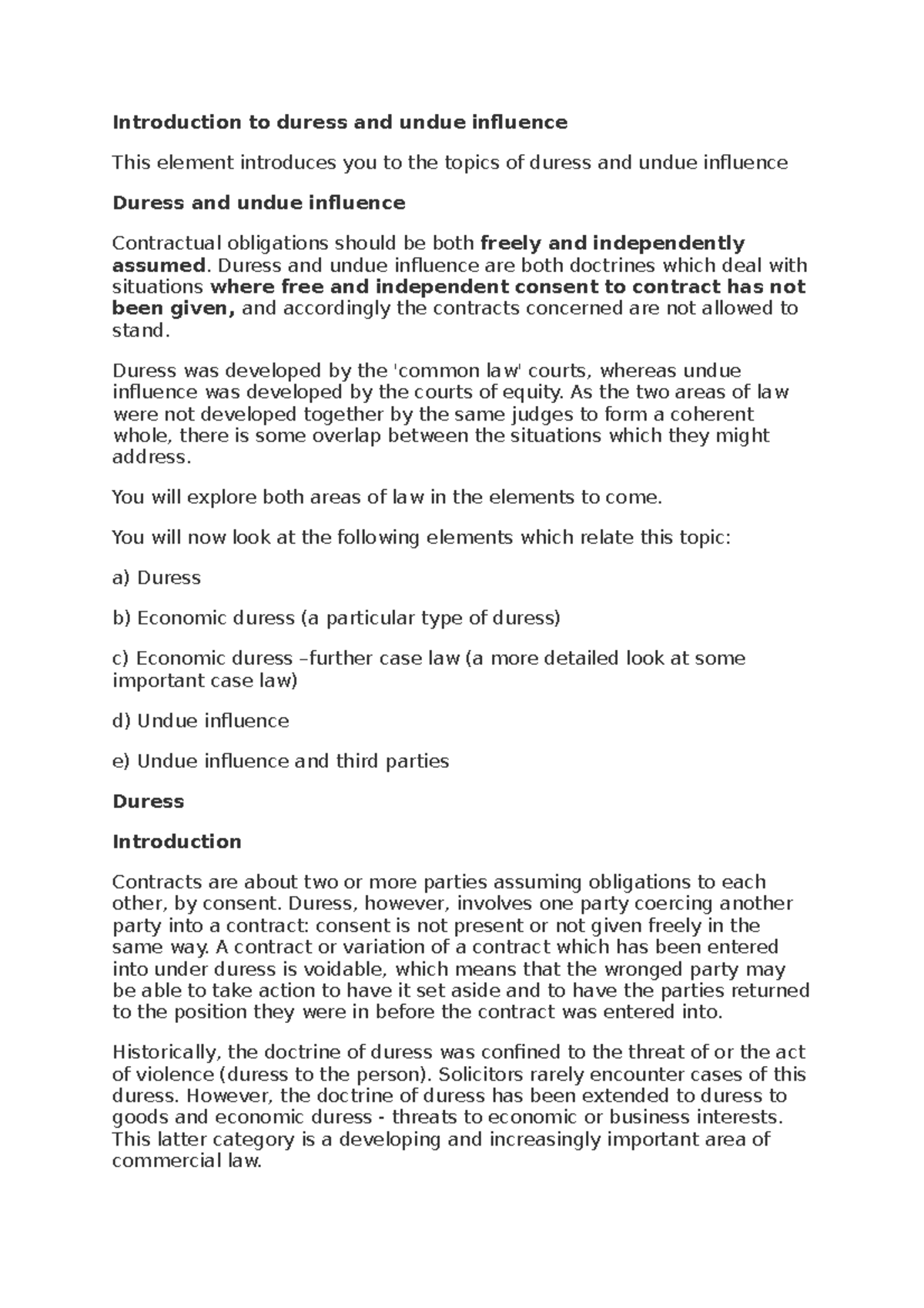 Economic duress and undue influence - Introduction to duress and undue ...