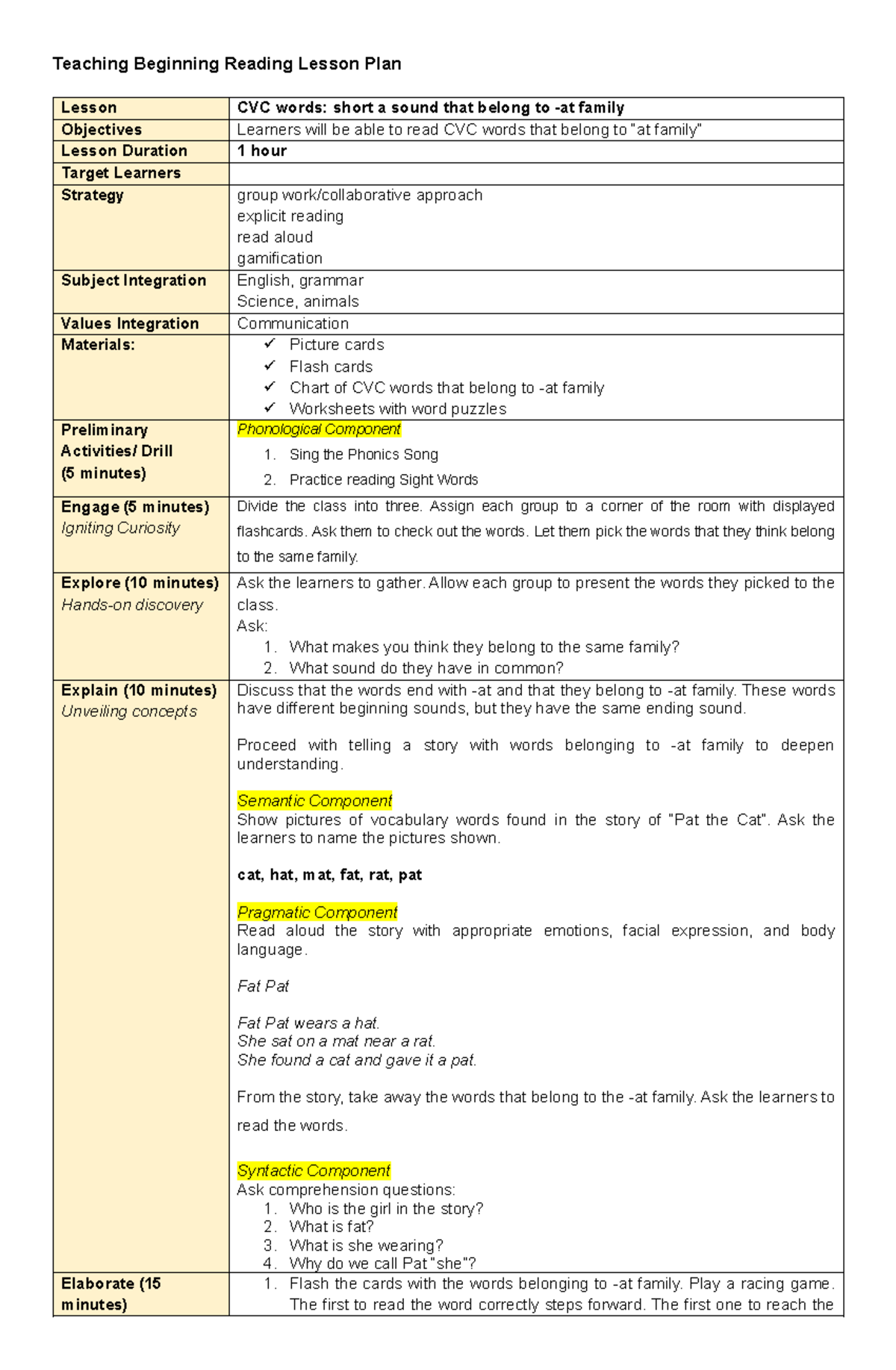 5Es-Lesson-Exemplar - reading - Teaching Beginning Reading Lesson Plan ...
