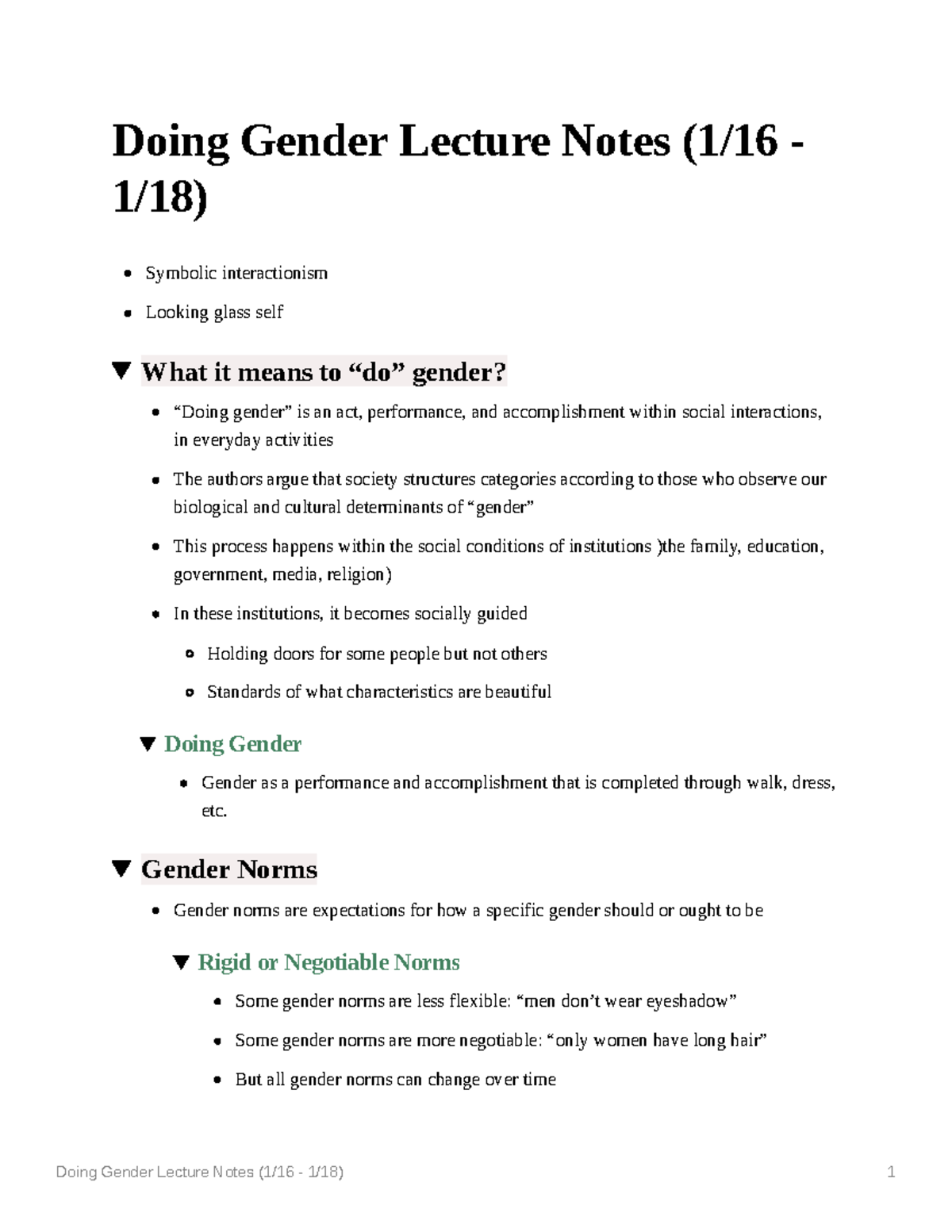 Doing Gender Lecture Notes - Gender Norms Gender norms are expectations ...