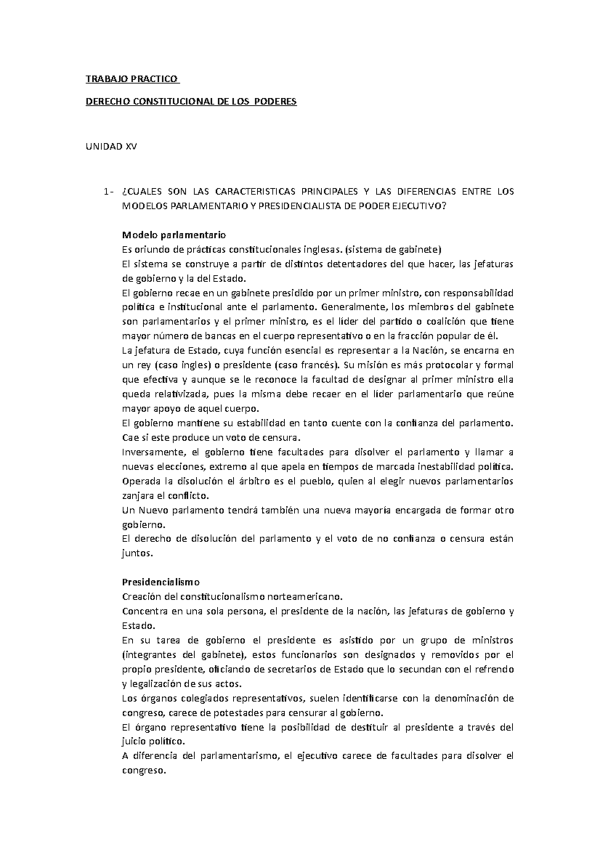 Trabajo Practico- Unidad XV Derecho Poderes - TRABAJO PRACTICO DERECHO ...
