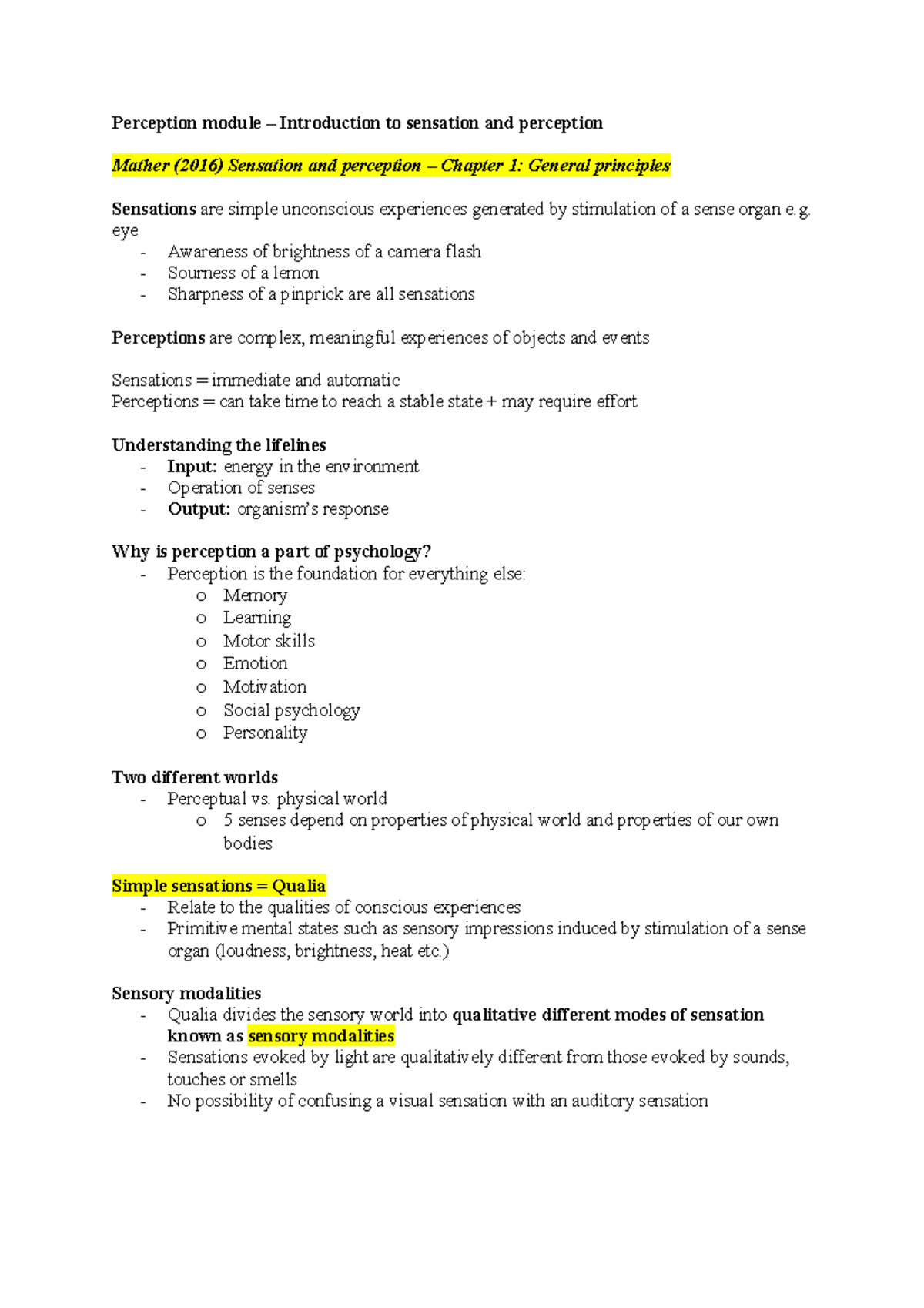L1 Intro to perception - Lecture notes 1 - Perception module ...