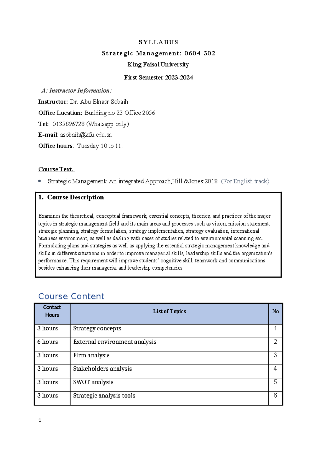 Strategic Management Syllabus - S Y L L A B U S S t r a t e g i c M a n ...