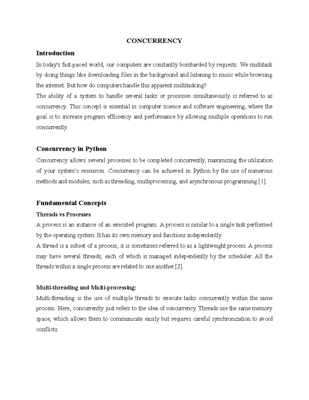 Concurrency - concurrrency - CONCURRENCY Introduction In today's fast-paced world, our computers ...