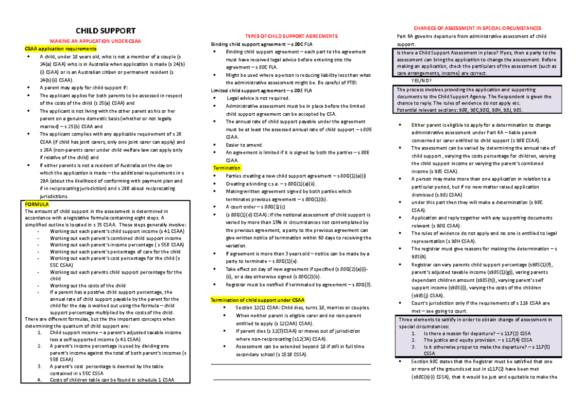 Summary for how to answer a child support question in exam - CHILD ...