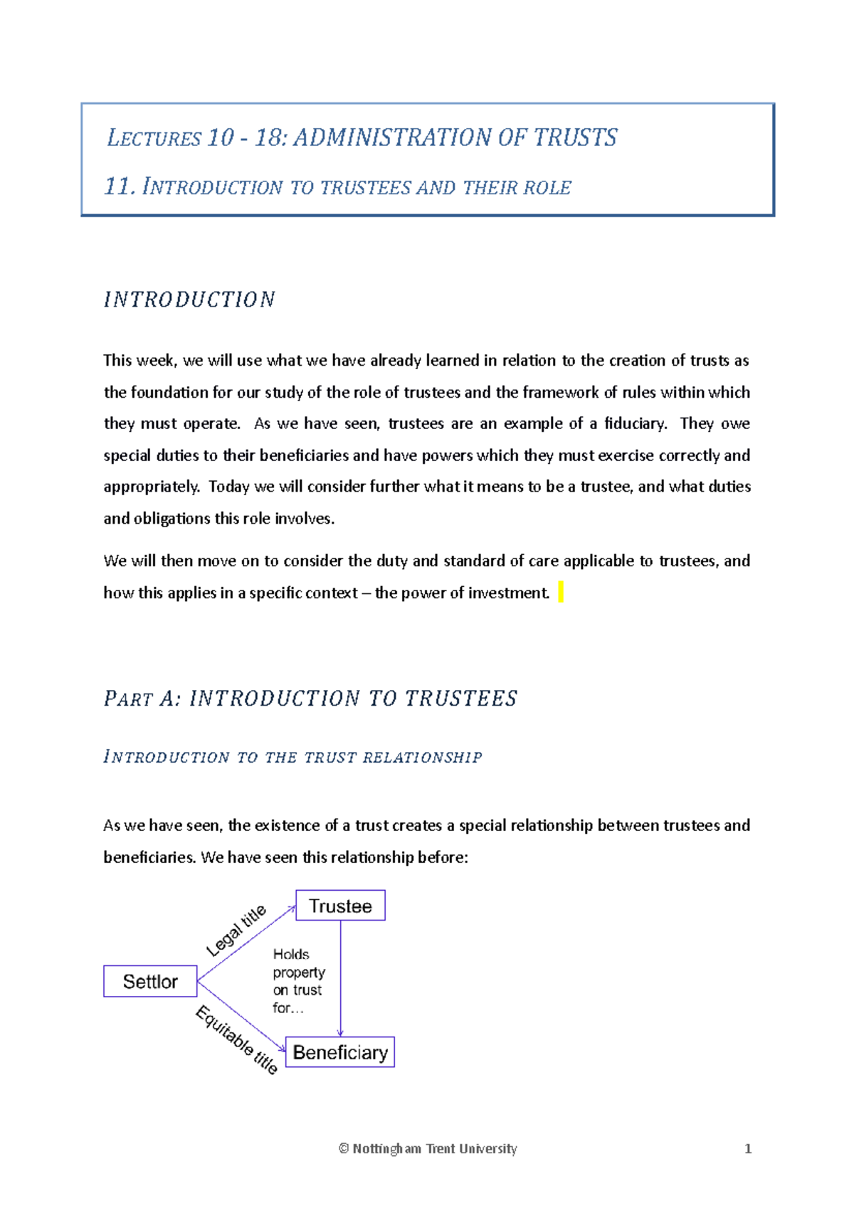 Lecture Handout 11 Introduction to Trustees student - LECTURES 10 - 18 ...