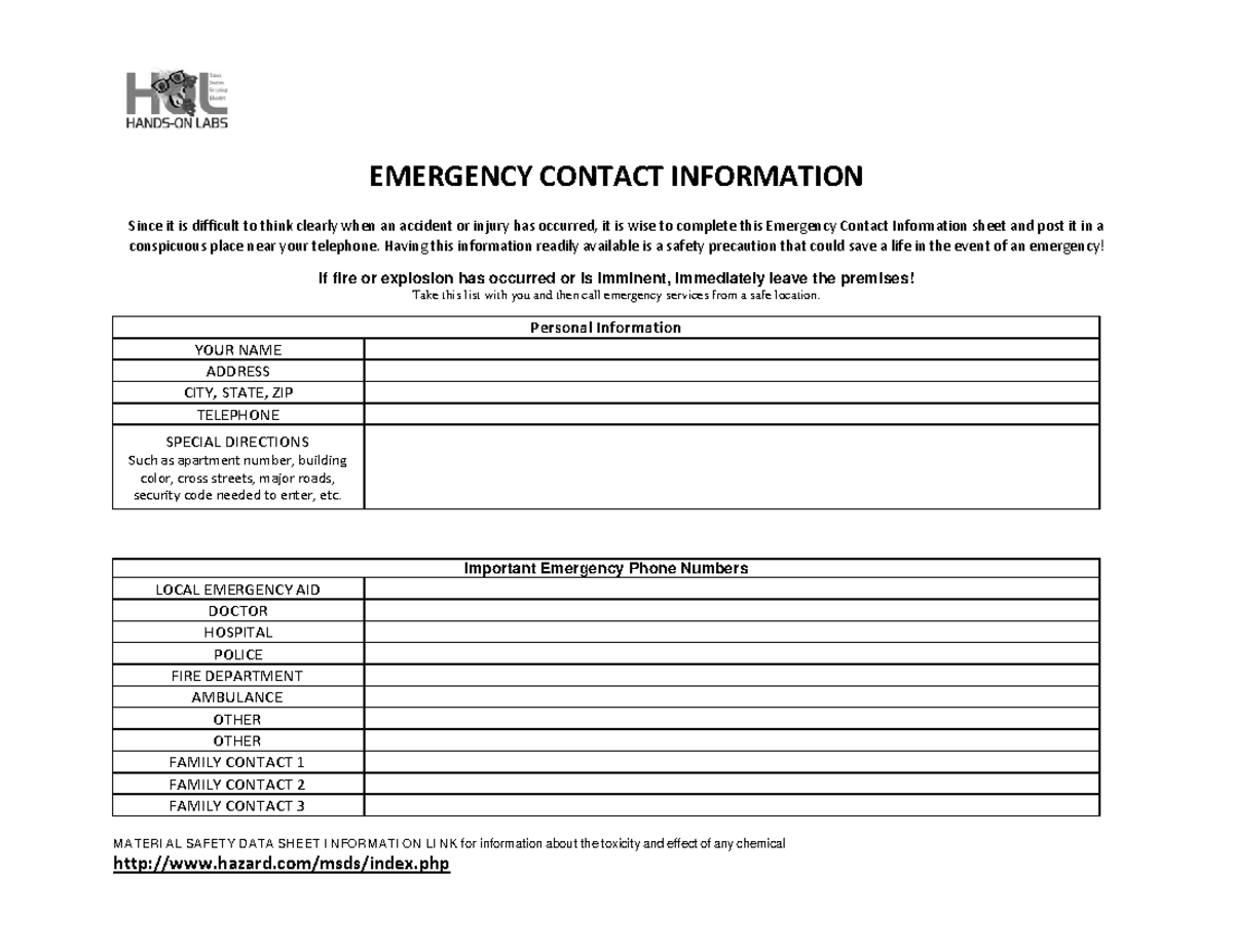 -Safety-Card information to fill out - EMERGENCY CONTACT INFORMATION ...