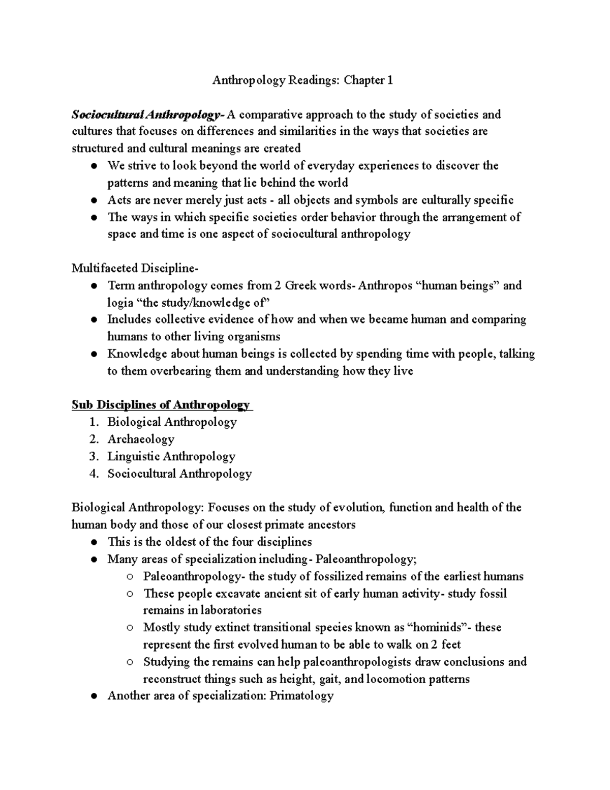 Chapter 1 Readings from text and lecture - Anthropology Readings ...