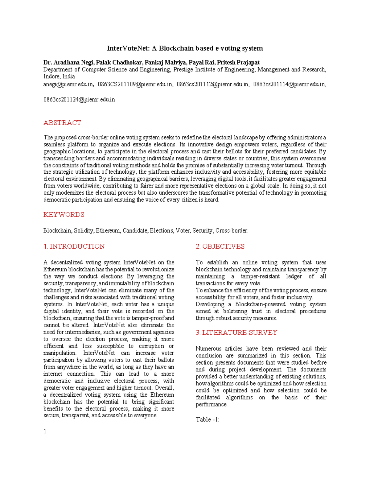 Intervote Net Research paper - InterVoteNet: A Blockchain based e-voting system Dr. Aradhana ...