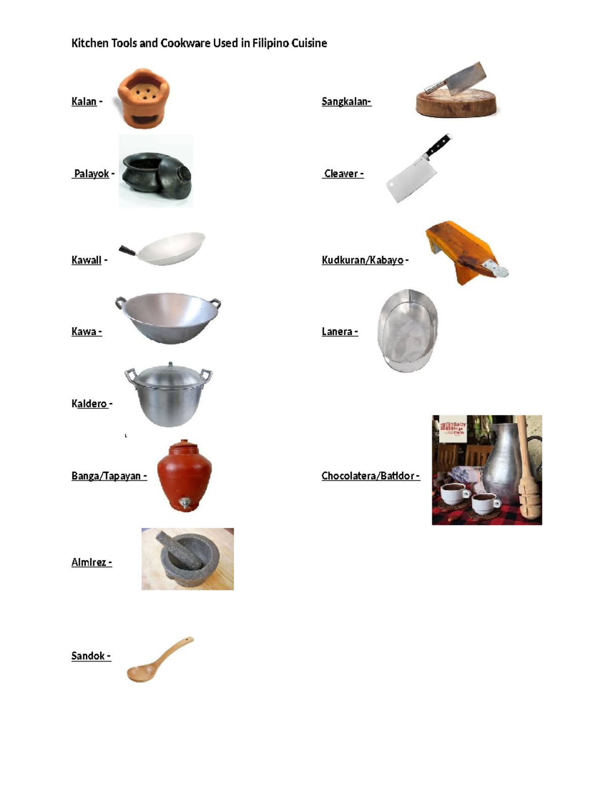 Assignment in Philippine Regional Cuisines - Kitchen Tools and Cookware ...