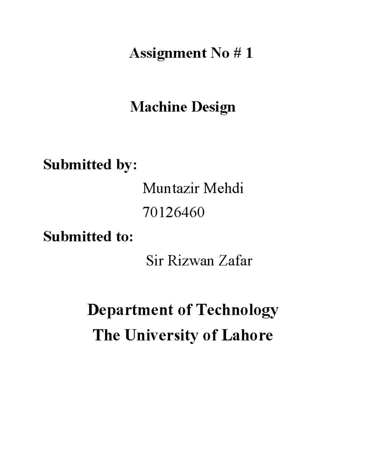 Machine Design Assignment No. 1 - Assignment No # 1 Machine Design ...