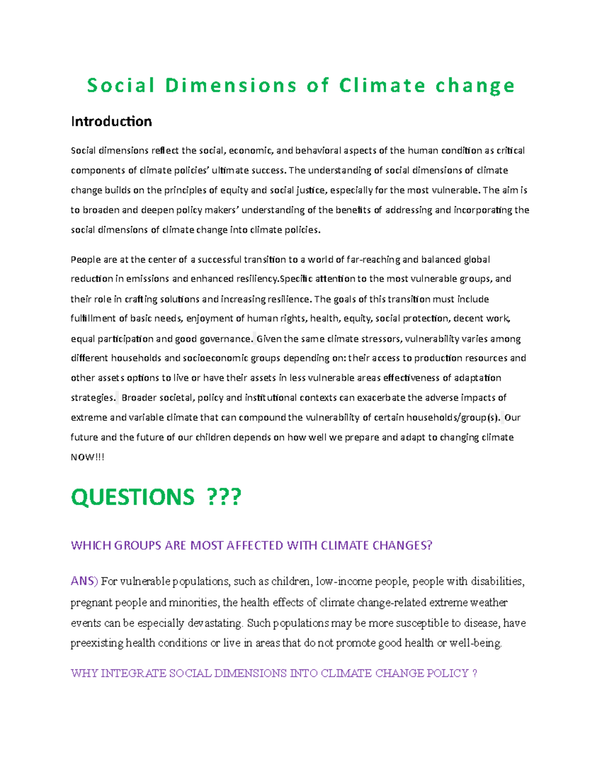 Social Dimensions of Climate change - Social Dimensions of Climate ...