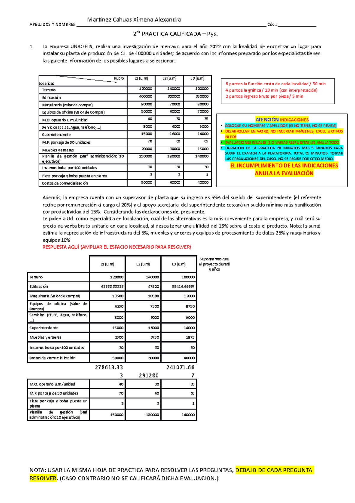 2da Practica Calificada Proyecto De Inversi n 21 B APELLIDOS Y
