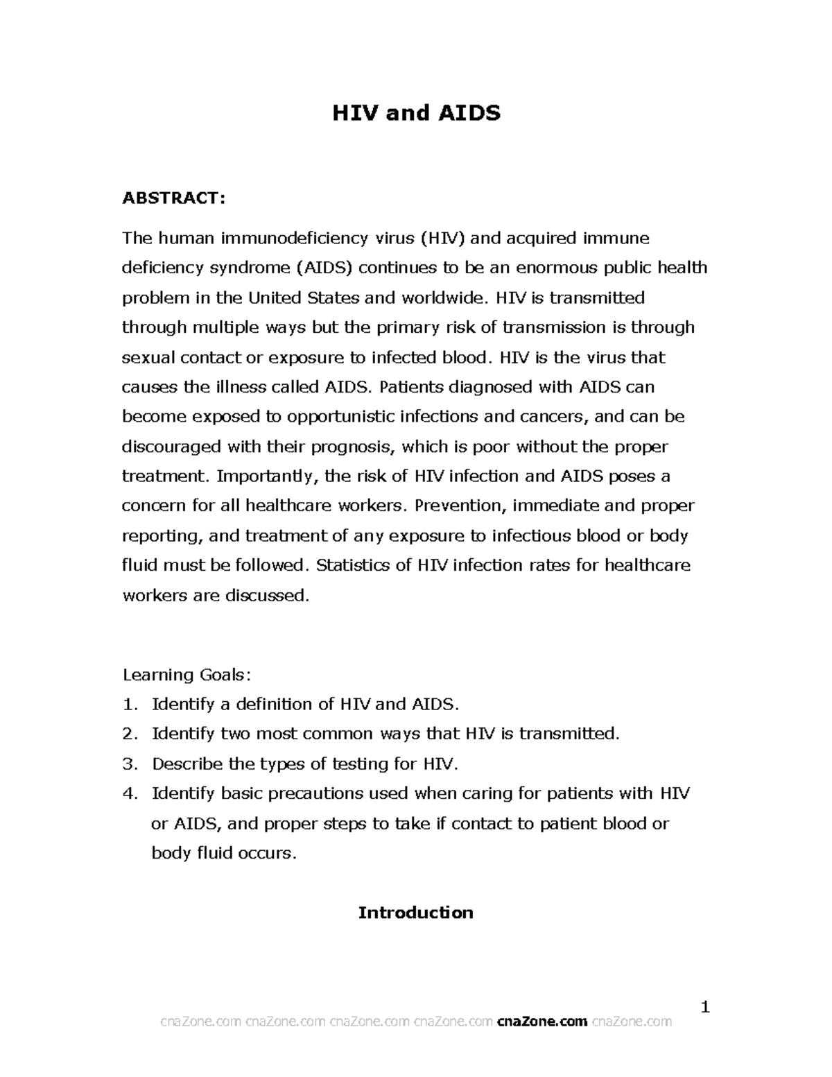 HIV and AIDS Ceu - about HIV - 1 HIV and AIDS ABSTRACT: The human ...