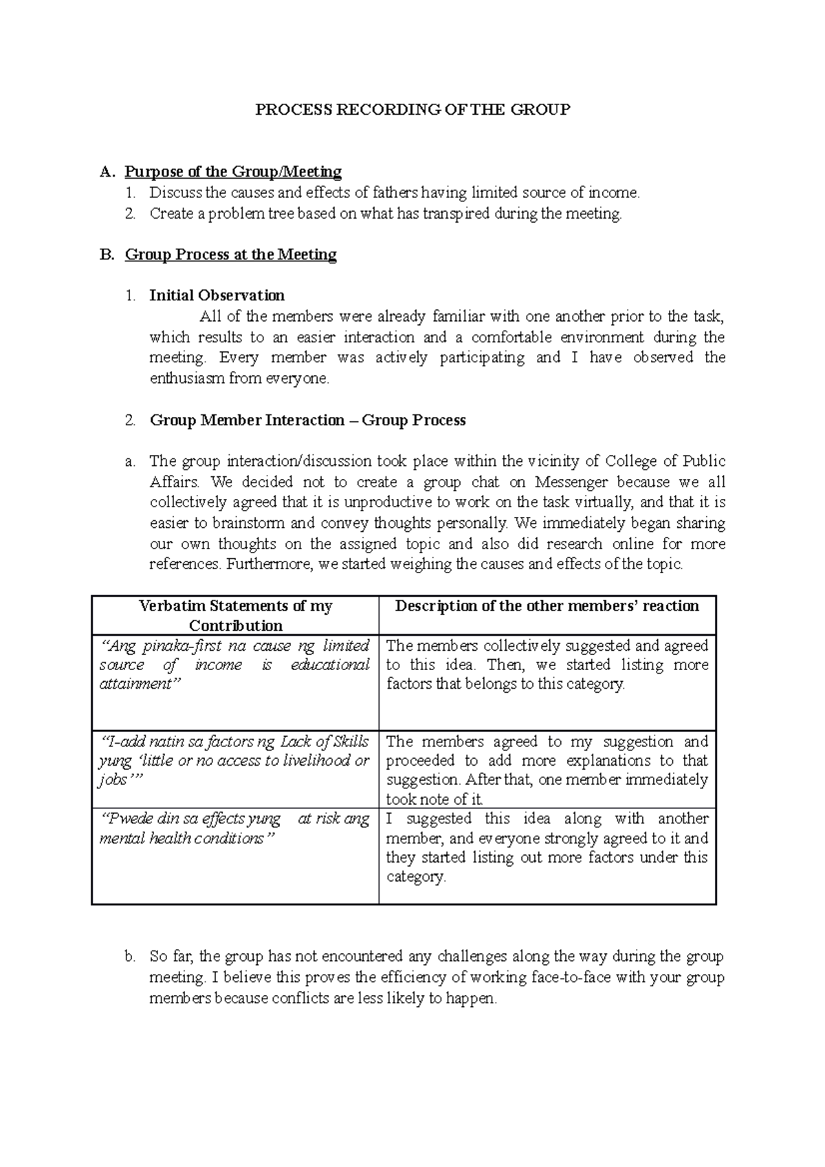 Process Recording (Problem Tree Analysis) Bonsalagan - PROCESS ...