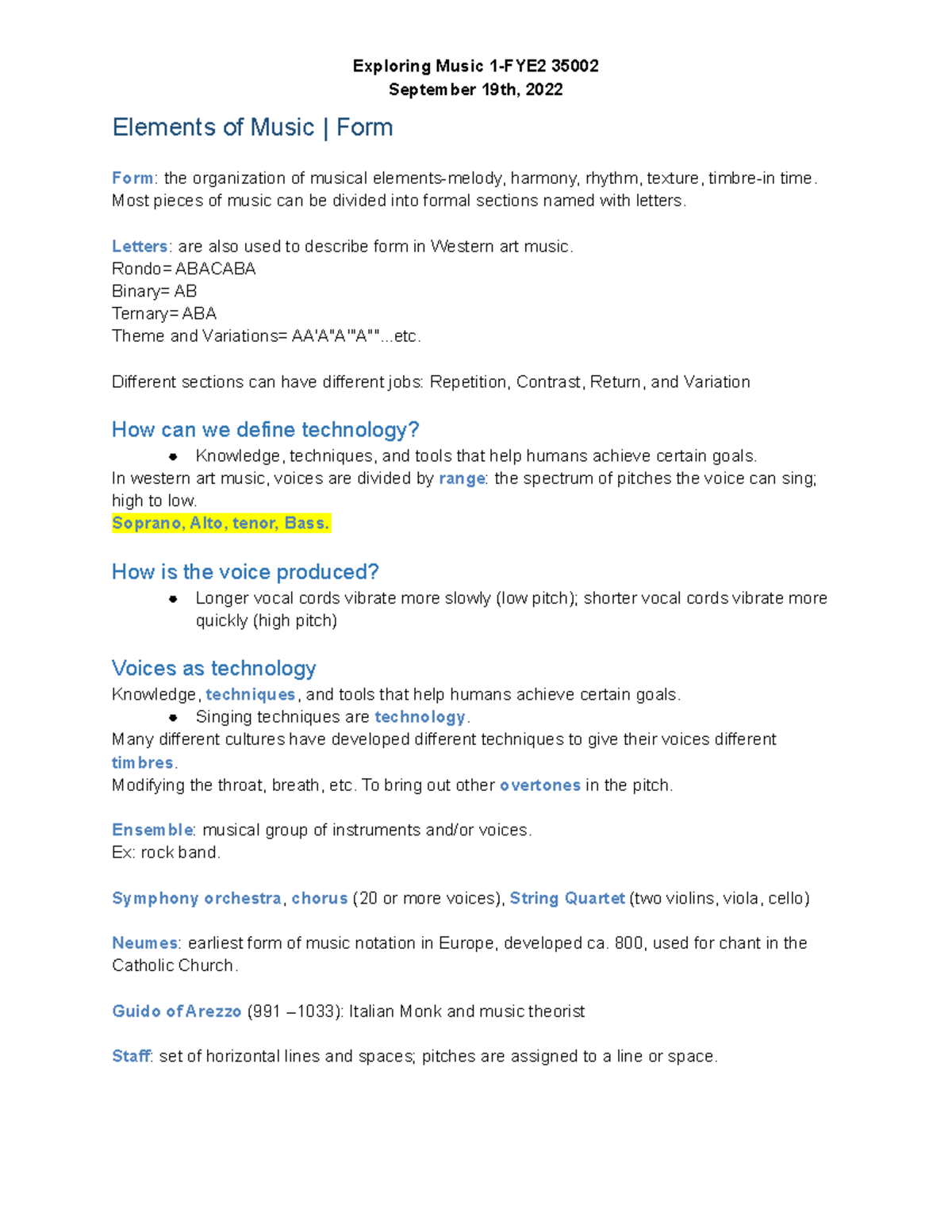 Exploring Music 1-FYE2 35002 September 19th, 2022 - Most pieces of ...