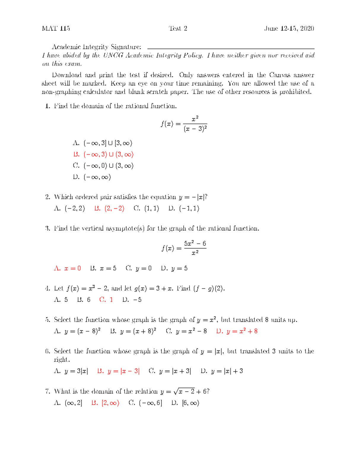 MAT115 Test 2 Answer Keys Summer 2020 - AcademicIntegritySignature ...