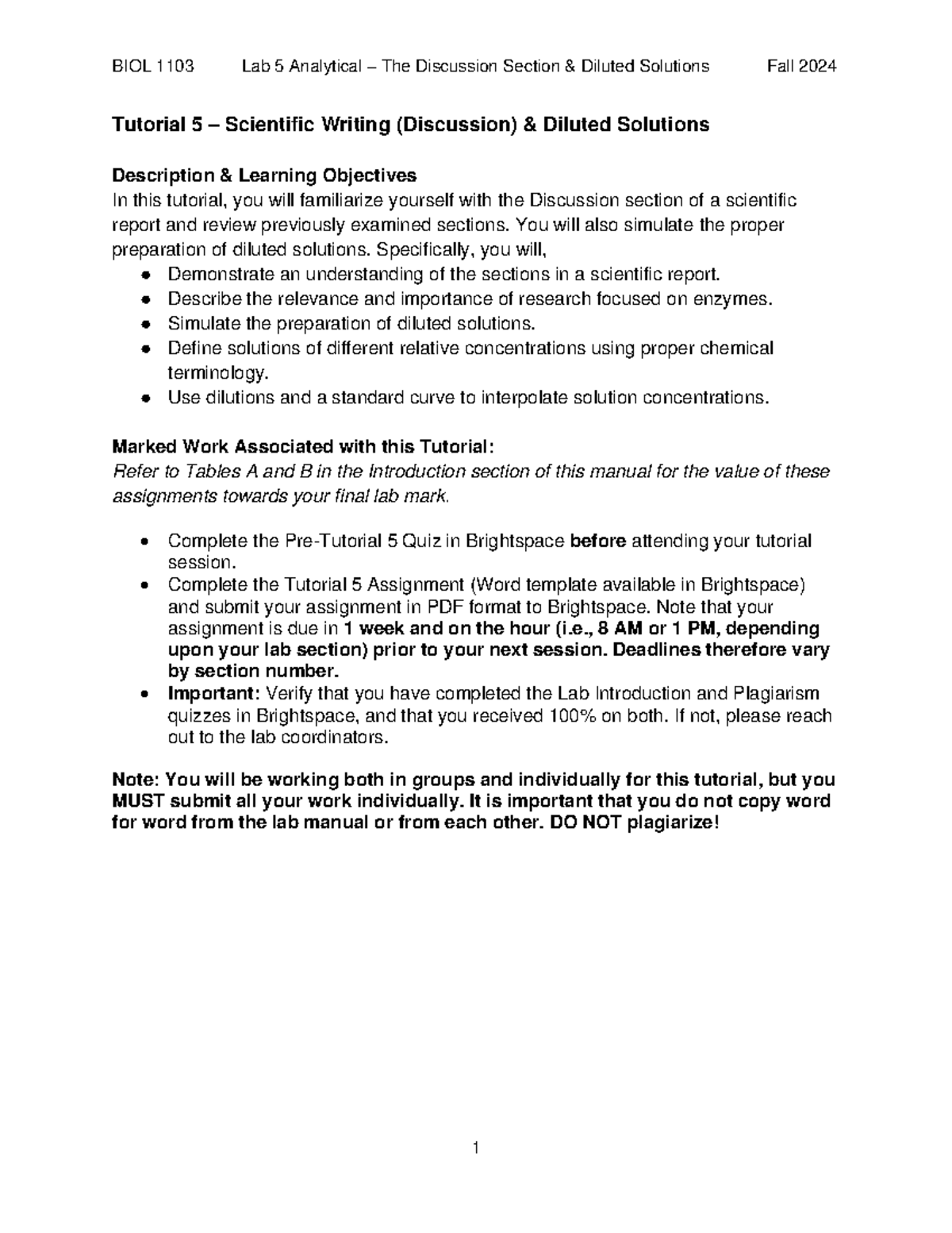 Tutorial 5 Manual - Scientific Writing (Discussions) & Diluted Solutions - Tutorial 5 ...