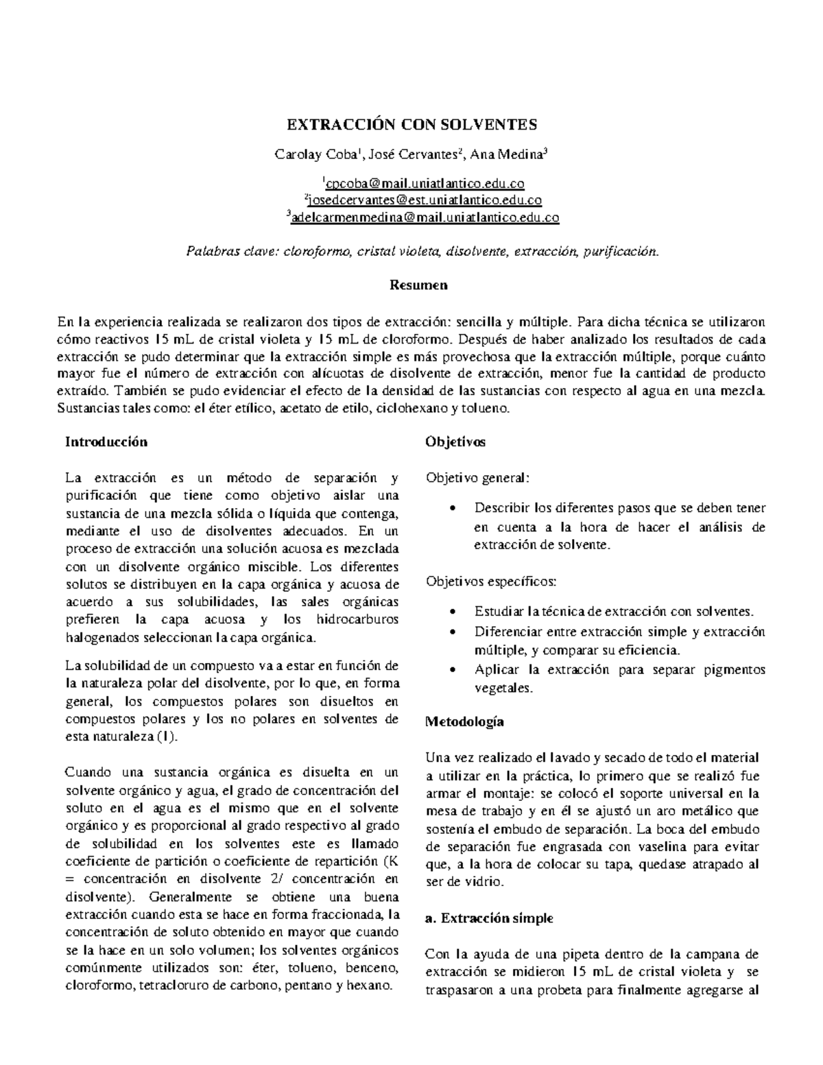 Extracción con solventes - EXTRACCIÓN CON SOLVENTES Carolay Coba 1 ...