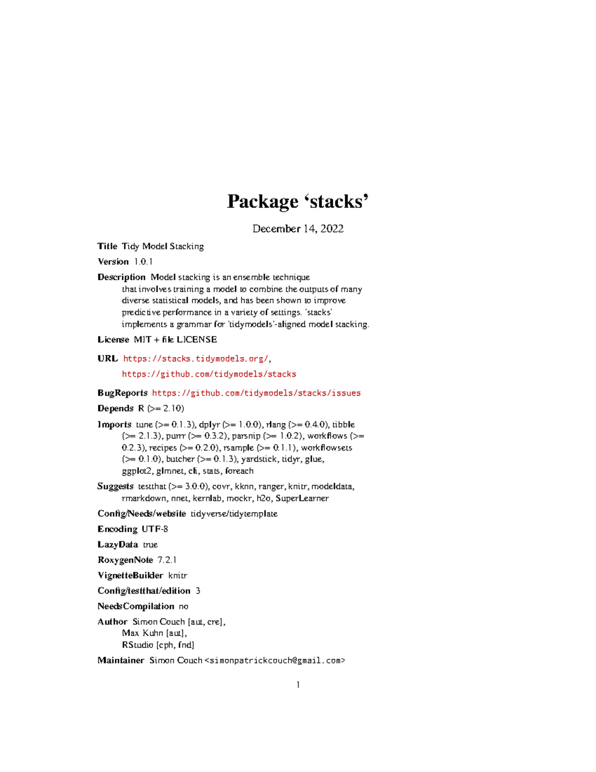 Stacks 1 - Package ‘stacks’ December 14, 2022 Title Tidy Model Stacking Version 1. Description ...