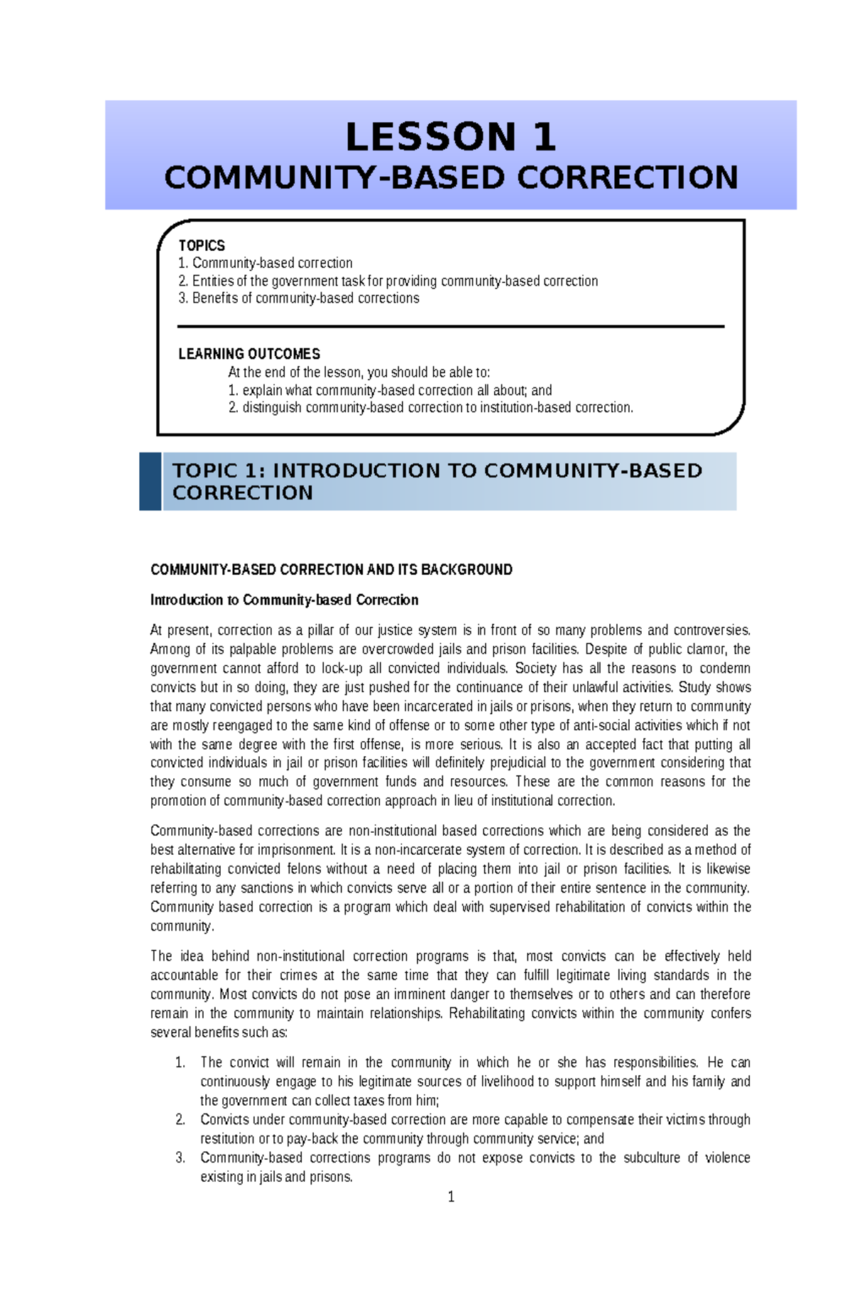 IM NON Institutional Correction 1 - COMMUNITY-BASED CORRECTION AND ITS ...