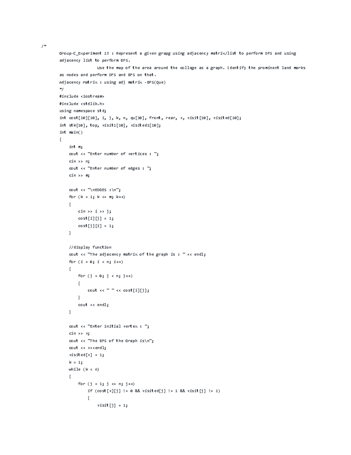 SE Group-C13 DSAL - lab manual - /* Group-C_Experiment 13 : Represent a ...