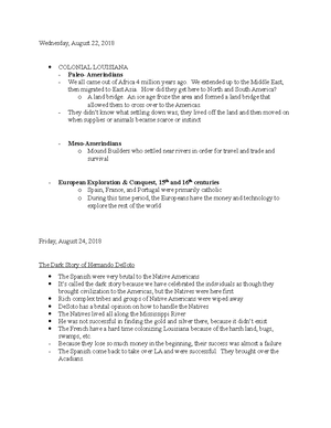 History 307 - HISTORY 307- Colonialized Louisiana (1699-1803) Americans ...
