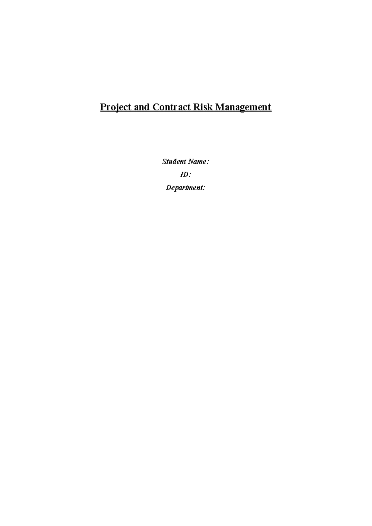 Management-Project and Contract Risk Management - Project and Contract ...