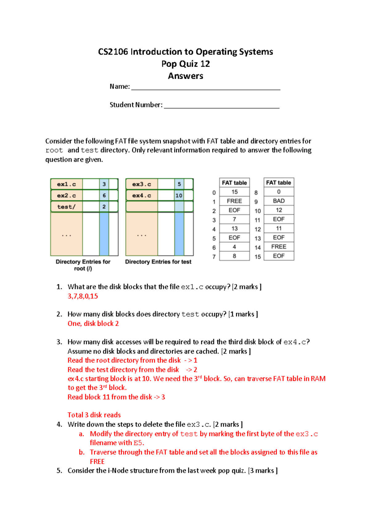PQ12-Answers - CS210 6 Introduction to Operating Systems Pop Quiz 12 Answers Name: - Studocu